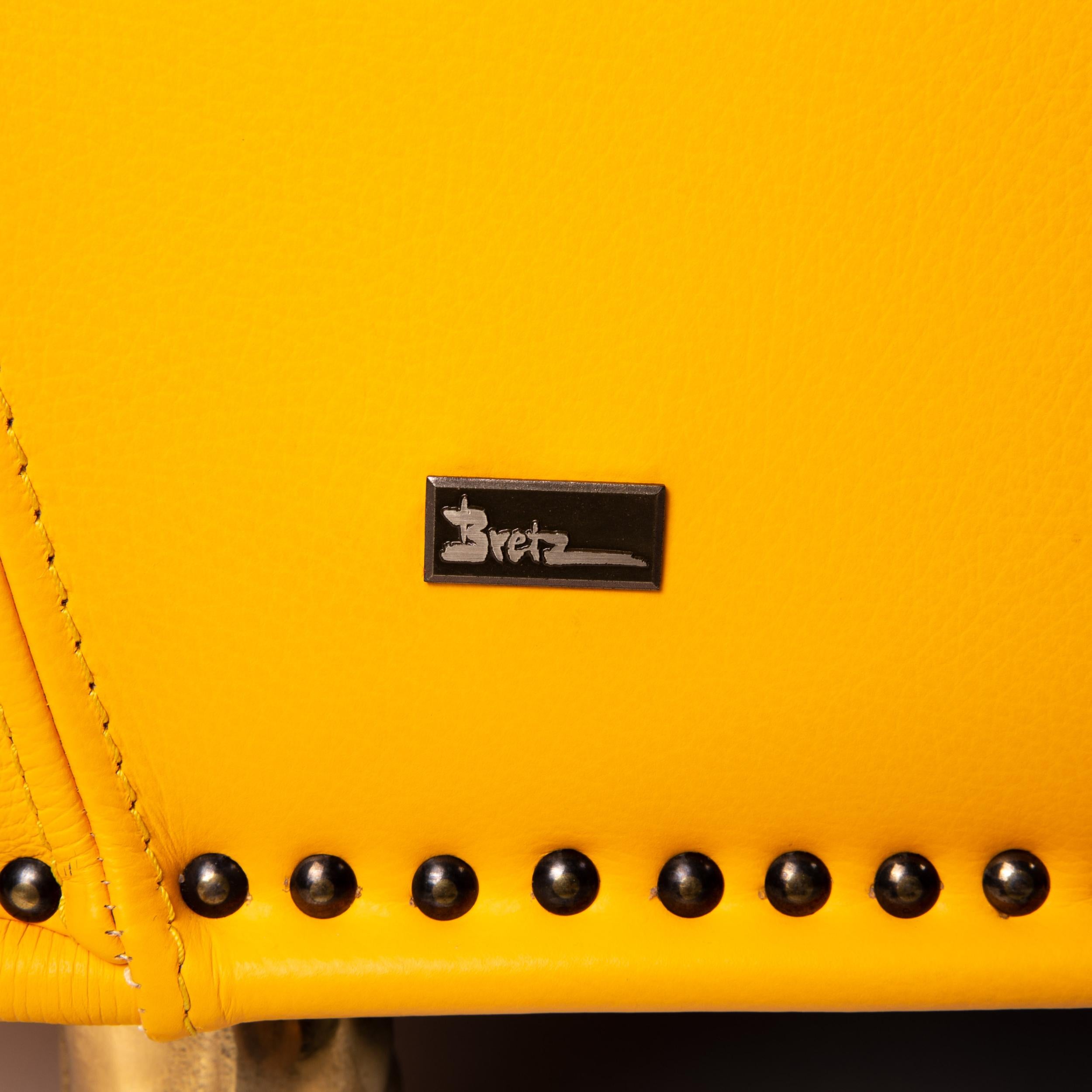 Bretz Gaudi Leather Sofa Yellow Three-Seat Couch Gold-Plated at 1stDibs ...