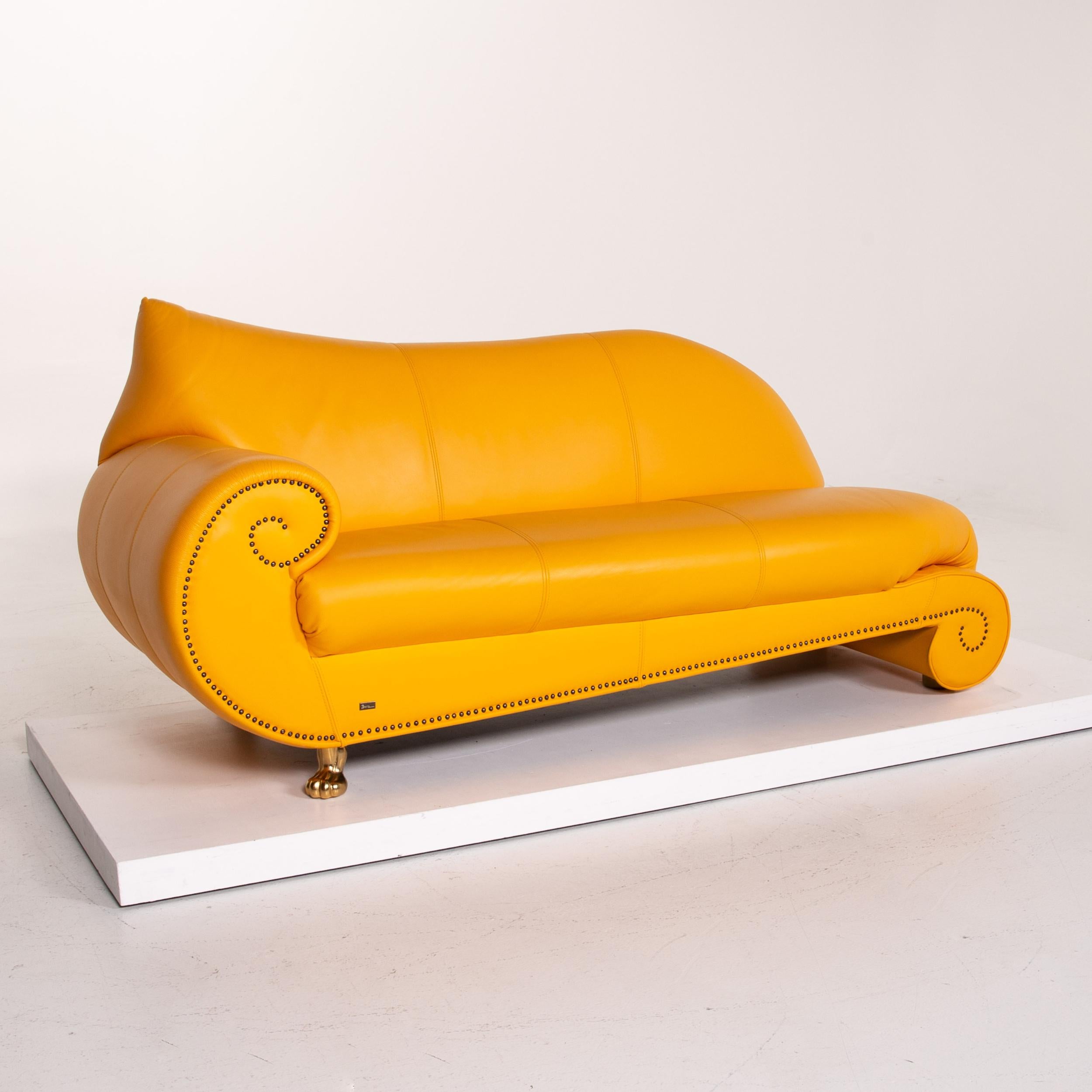 Bretz Gaudi Leather Sofa Yellow Three-Seat Couch Gold-Plated at 1stDibs ...