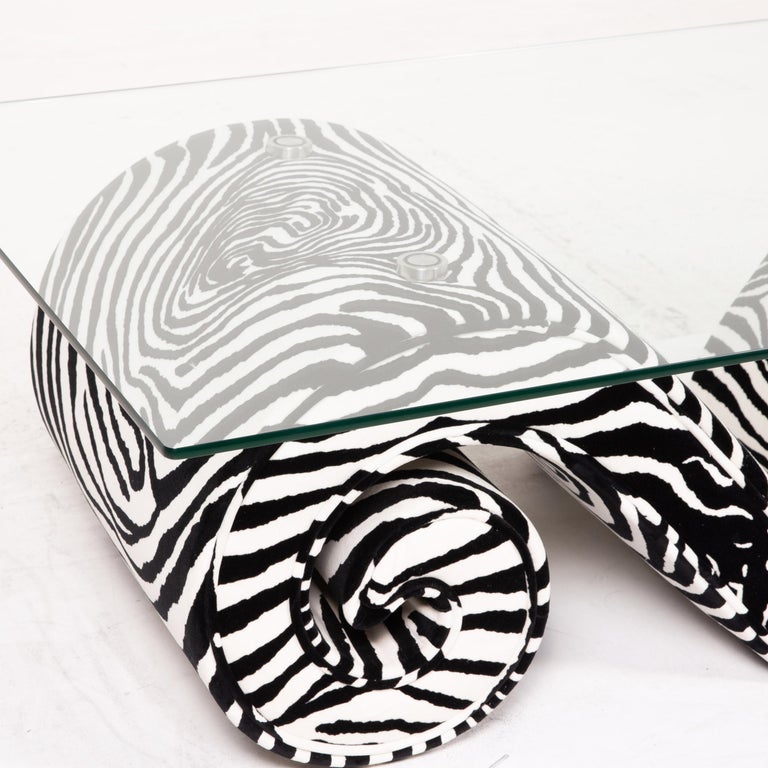 Bretz Glass Velvet Fabric Coffee Table Zebra Pattern Black White For ...