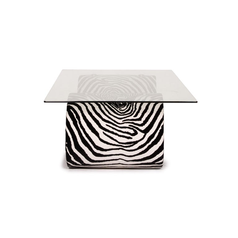 Bretz Glass Velvet Fabric Coffee Table Zebra Pattern Black White For ...
