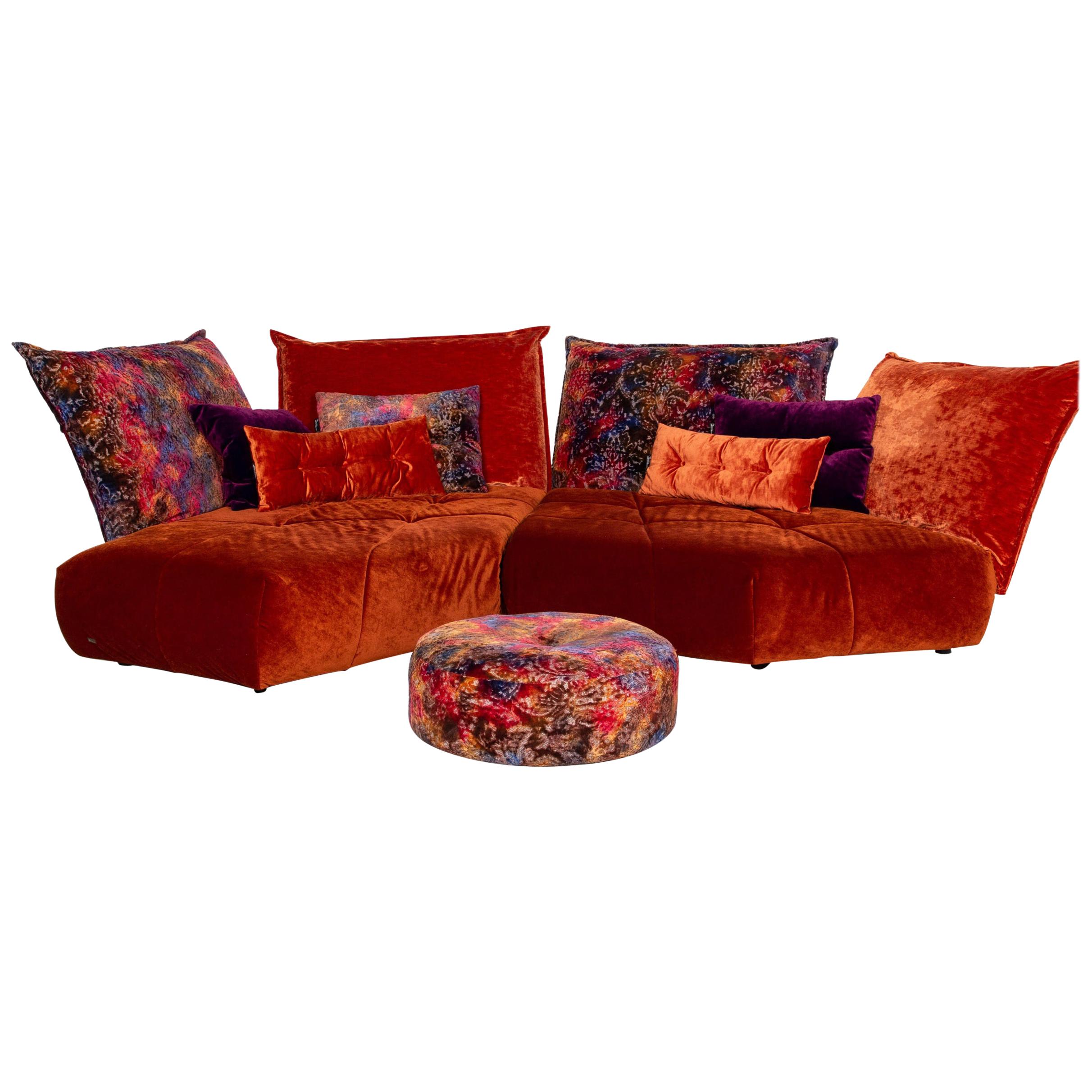 Bretz Matilda Fabric Corner Sofa Includes Stool Orange Red Pattern Sofa ...