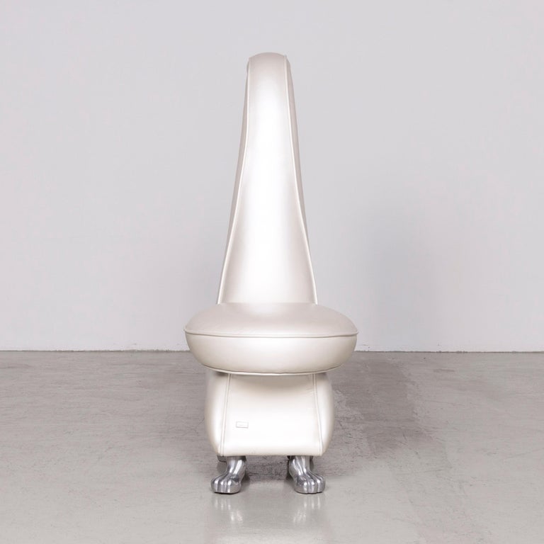 Bretz Rocky Designer Leather Armchair Set White Mother of Pearl Chair ...
