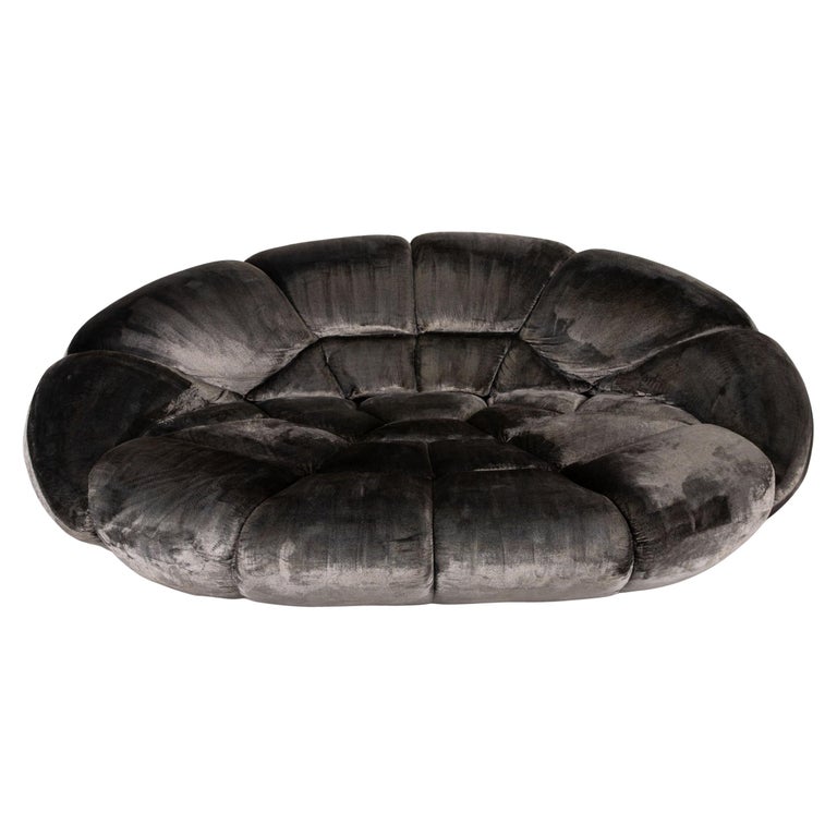 Bretz rubber fabric sofa gray four-seater couch at 1stDibs