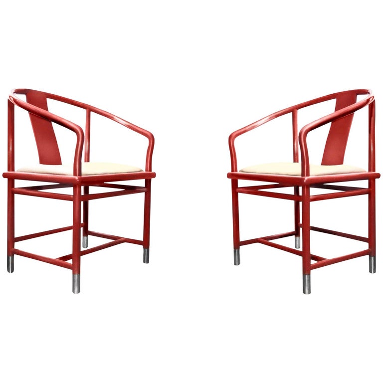 Breuton Ming-Inspired Mandarin Lipstick Red Chromed Steel Armchairs at ...