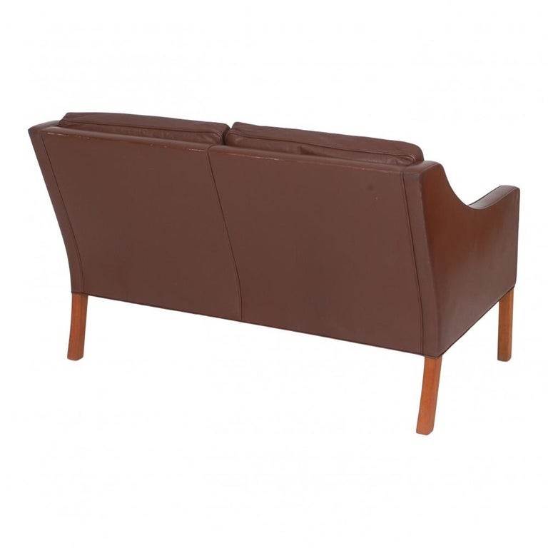 Børge Mogensen 2 Pers 2208 Sofa with Patinated Original Brown Leather For Sale at 1stDibs