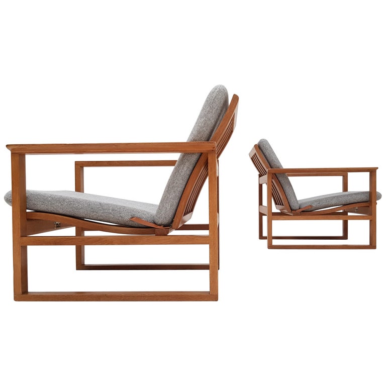 Børge Mogensen Oak Lounge Sledge Chairs Designed 1956 for Frederica ...