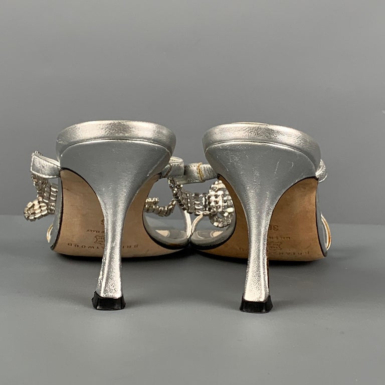 BRIAN ATWOOD Size 6 Silver Leather Rhinestone Strappy Sandals For Sale ...