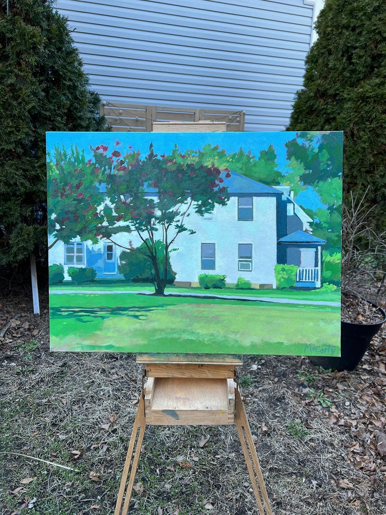 Brian McCarty - House with Garden, Oil Painting For Sale at 1stDibs