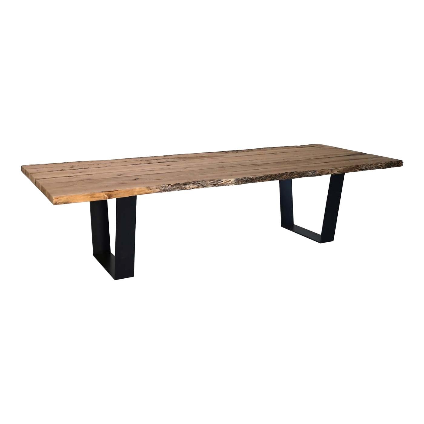 Oak and Iron Square Dining Table in Solid Oak Wood For Sale at 1stDibs