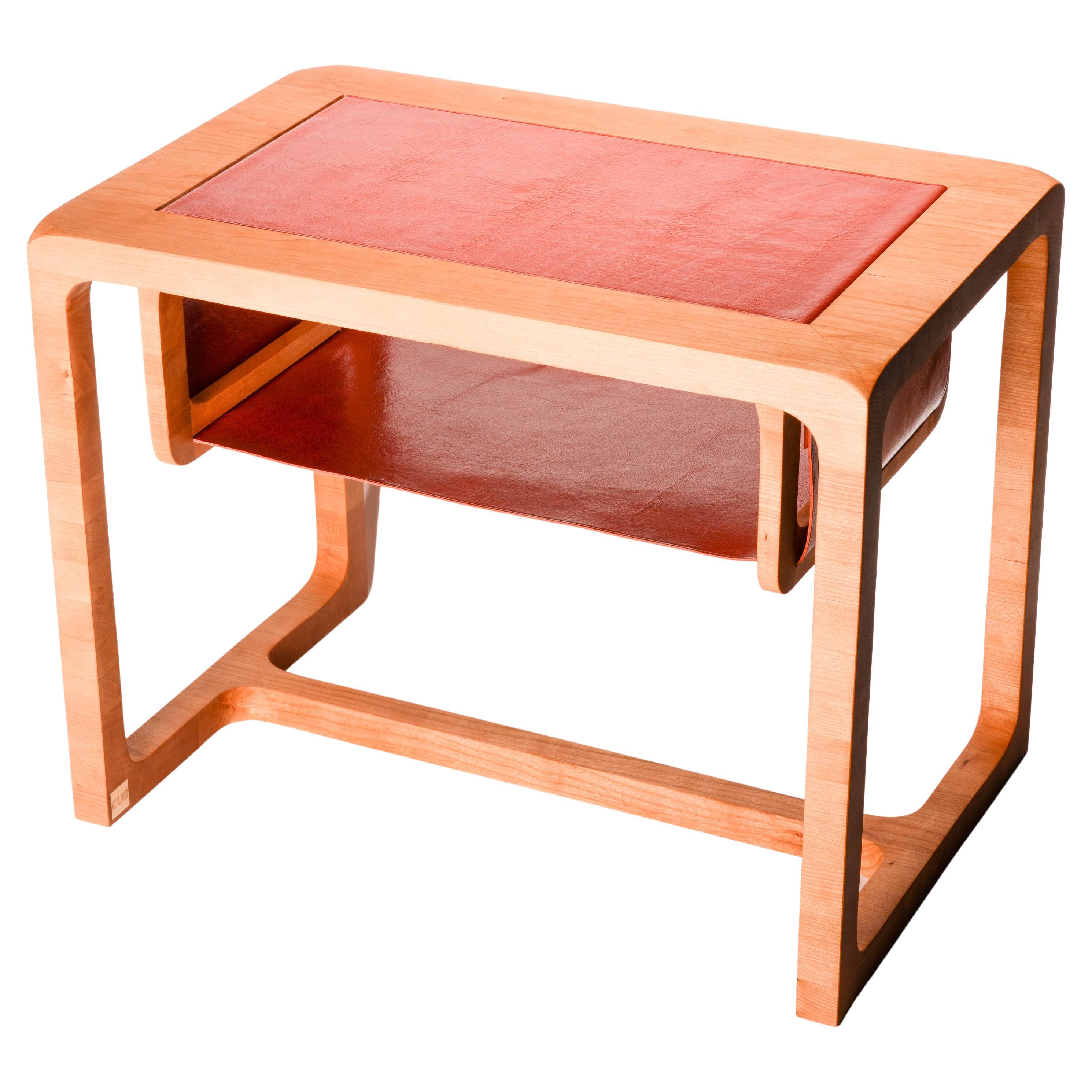 "Brick by Brick" Side Table in Massive Cherry Wood and Leather Drawer ...