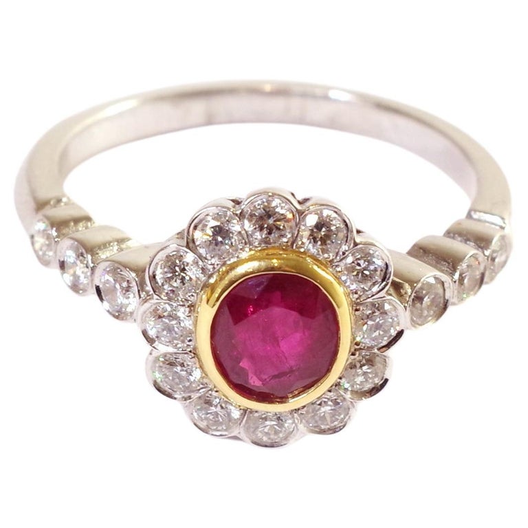 Bridal Cluster Ruby Diamond Ring in White Gold 18 Karats For Sale at ...