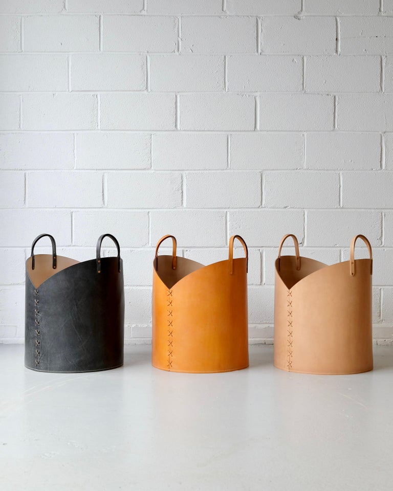 Bridle Leather Log Storage Basket, Medium For Sale at 1stDibs
