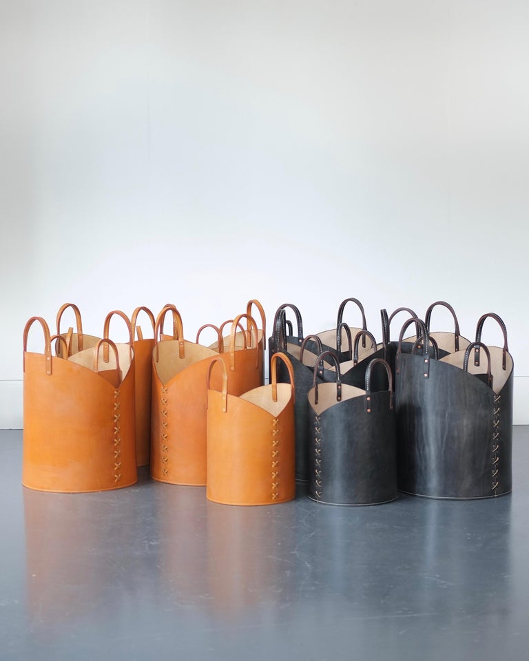 Bridle Leather Log Storage Basket, Medium For Sale at 1stDibs