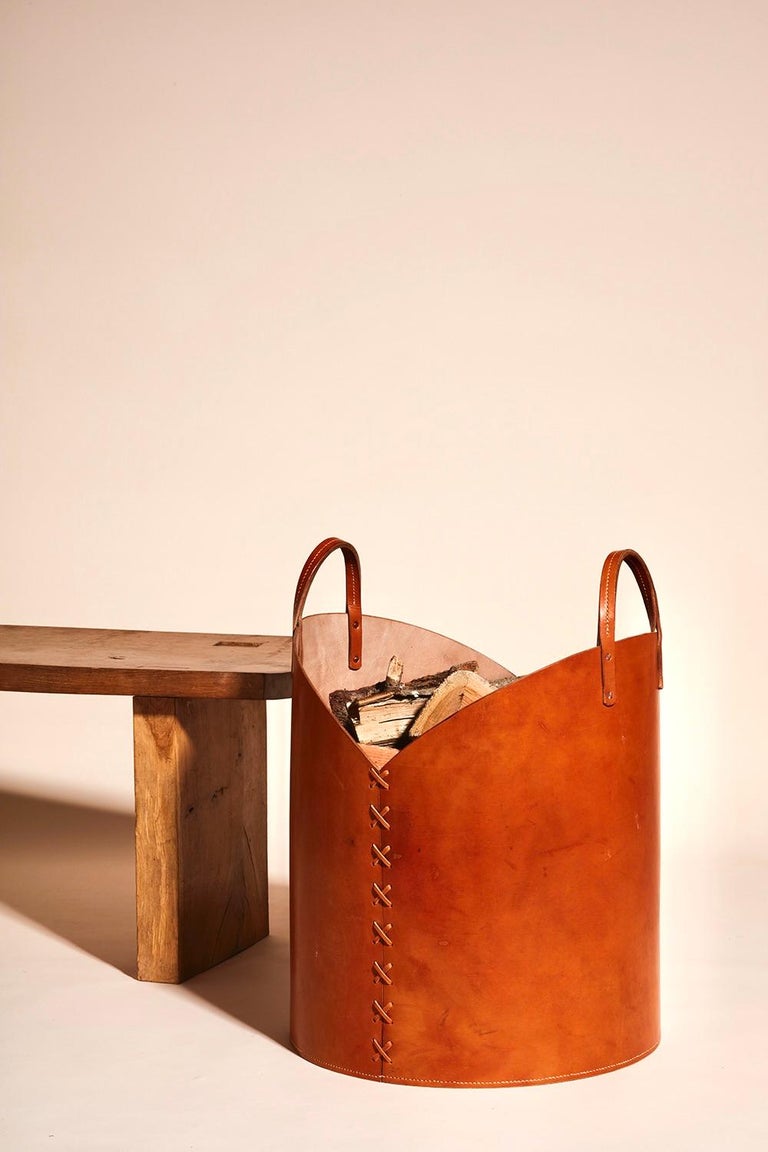 Bridle Leather Log Storage Basket, Medium For Sale at 1stDibs