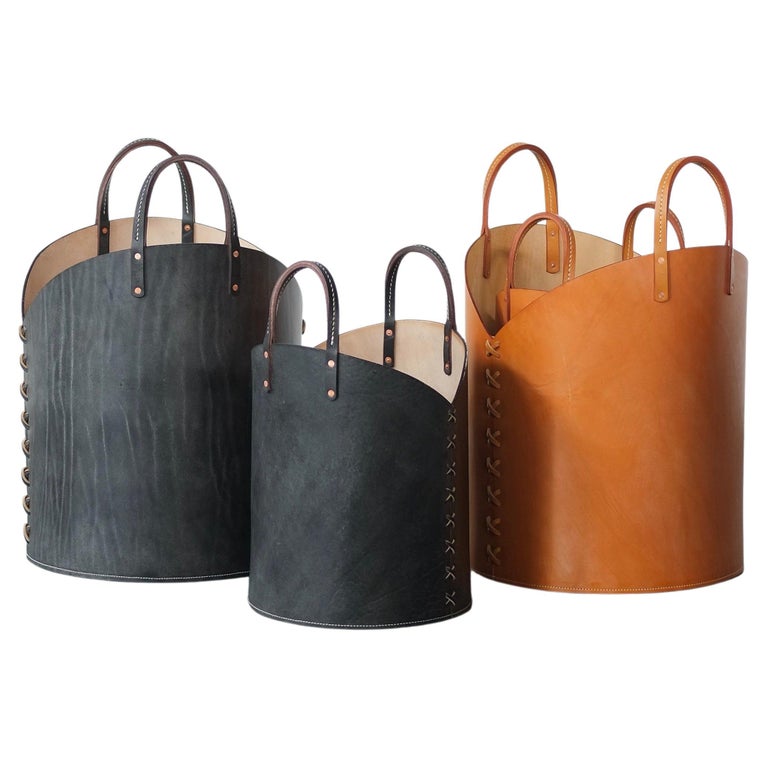 Bridle Leather Log Storage Basket, Medium at 1stDibs | leather basket