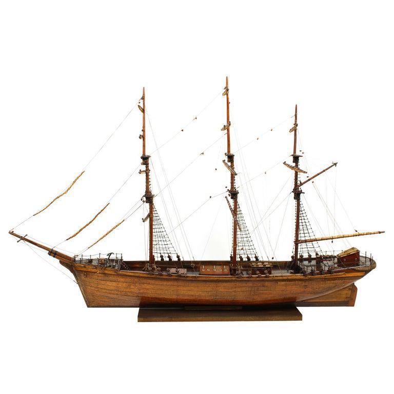 Late 19th Century Italian Nautical Brig Model with Planking Hull, Oiled ...