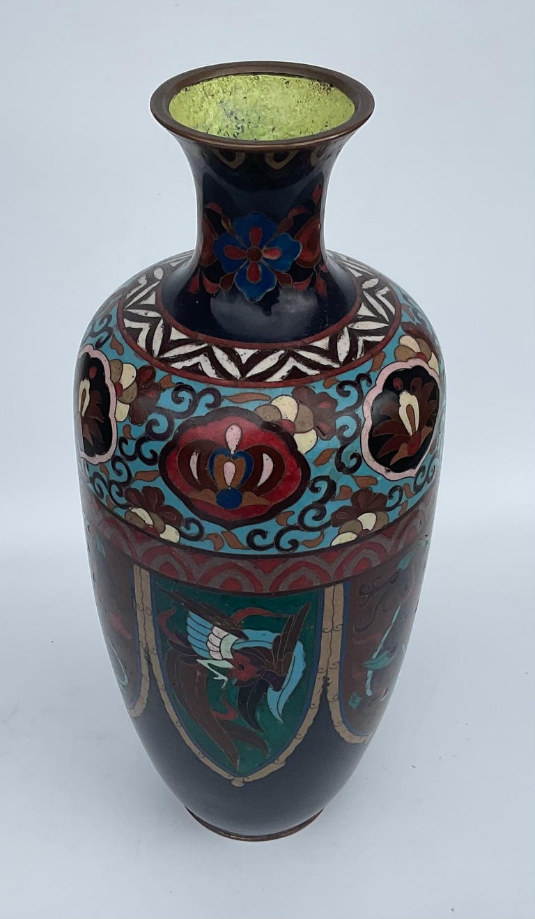 Bright and Colorful Chinese multi color Cloisonné vase with panels of ...