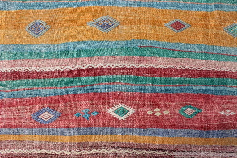 Bright and Colorful Flat-Weave Turkish Kilim Rug with Geometric Stripe ...