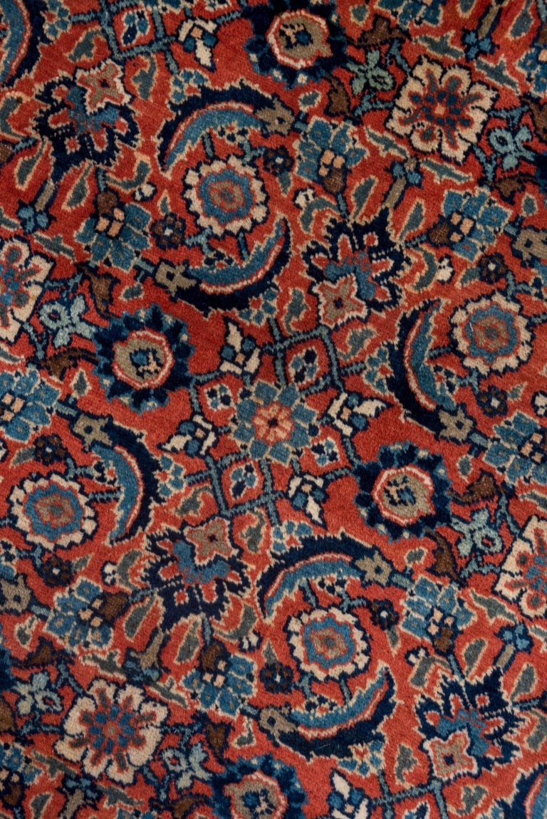 Bright Antique Persian Tabriz Carpet, All-Over Field, Red and Blue ...