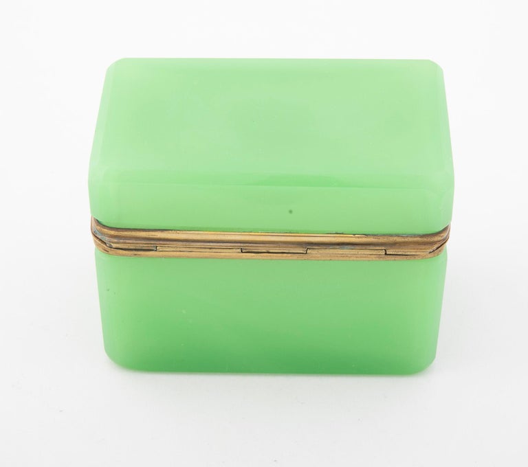 Bright Apple Green Opaline Glass Box with Bronze Mounts at 1stDibs