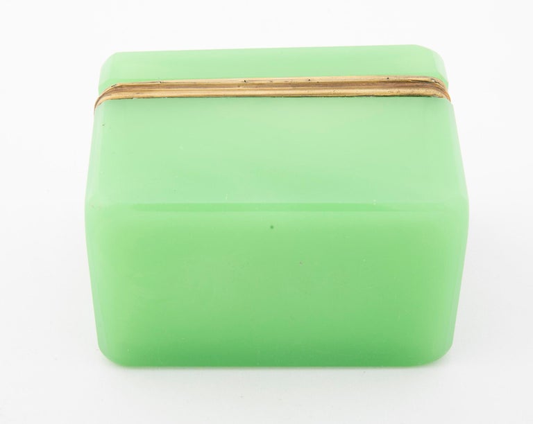 Bright Apple Green Opaline Glass Box with Bronze Mounts at 1stDibs