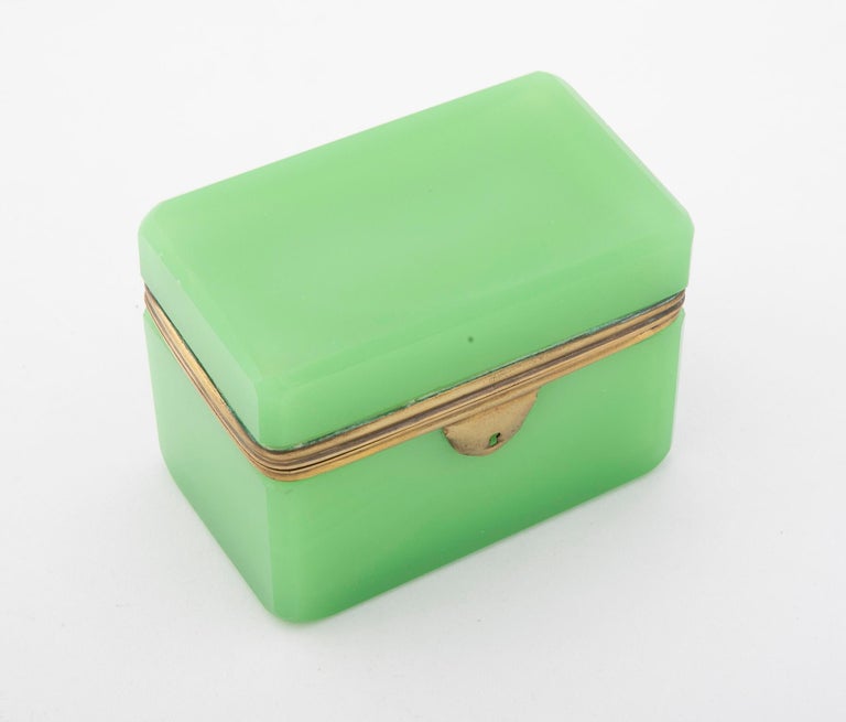 Bright Apple Green Opaline Glass Box with Bronze Mounts at 1stDibs