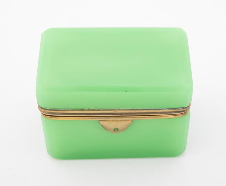 Bright Apple Green Opaline Glass Box with Bronze Mounts at 1stDibs