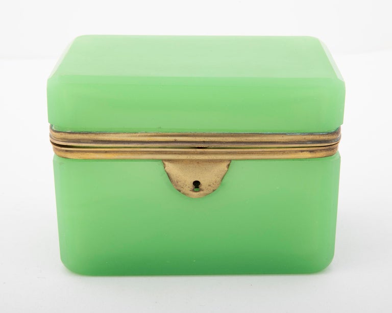 Bright Apple Green Opaline Glass Box with Bronze Mounts at 1stDibs