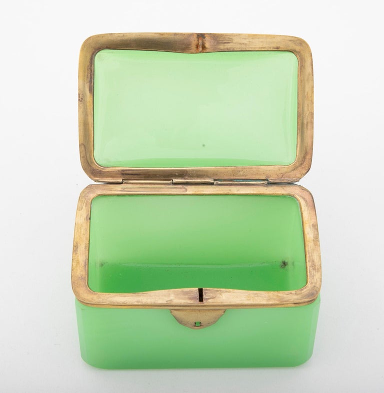 Bright Apple Green Opaline Glass Box with Bronze Mounts at 1stDibs