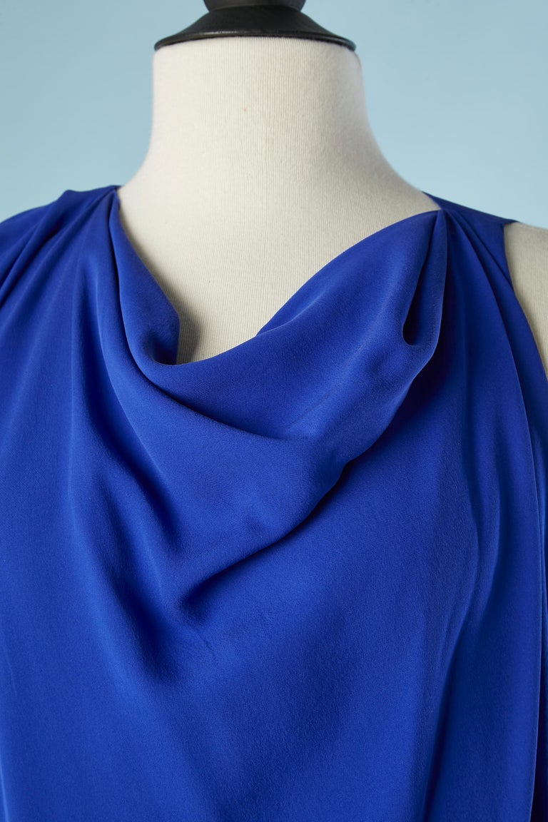 Bright blue asymmetrical and drape silk cocktail dress Lanvin by Alber ...
