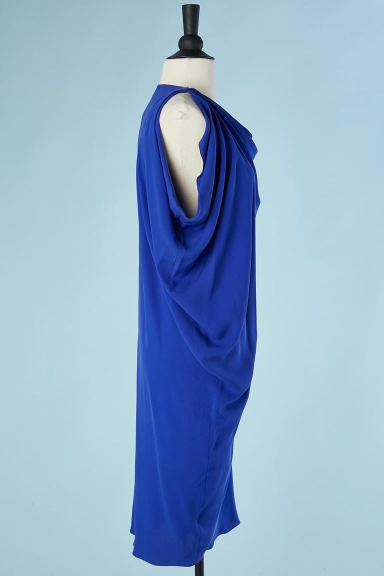 Bright blue asymmetrical and drape silk cocktail dress Lanvin by Alber ...