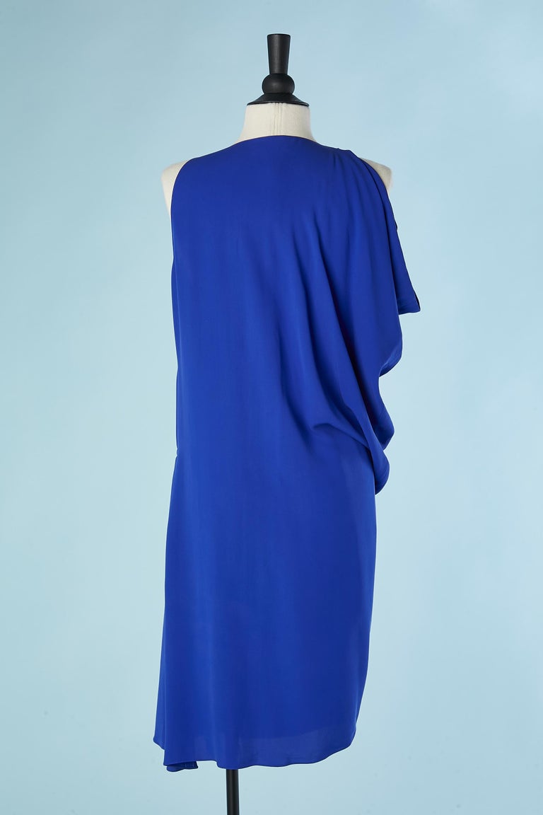 Bright blue asymmetrical and drape silk cocktail dress Lanvin by Alber ...