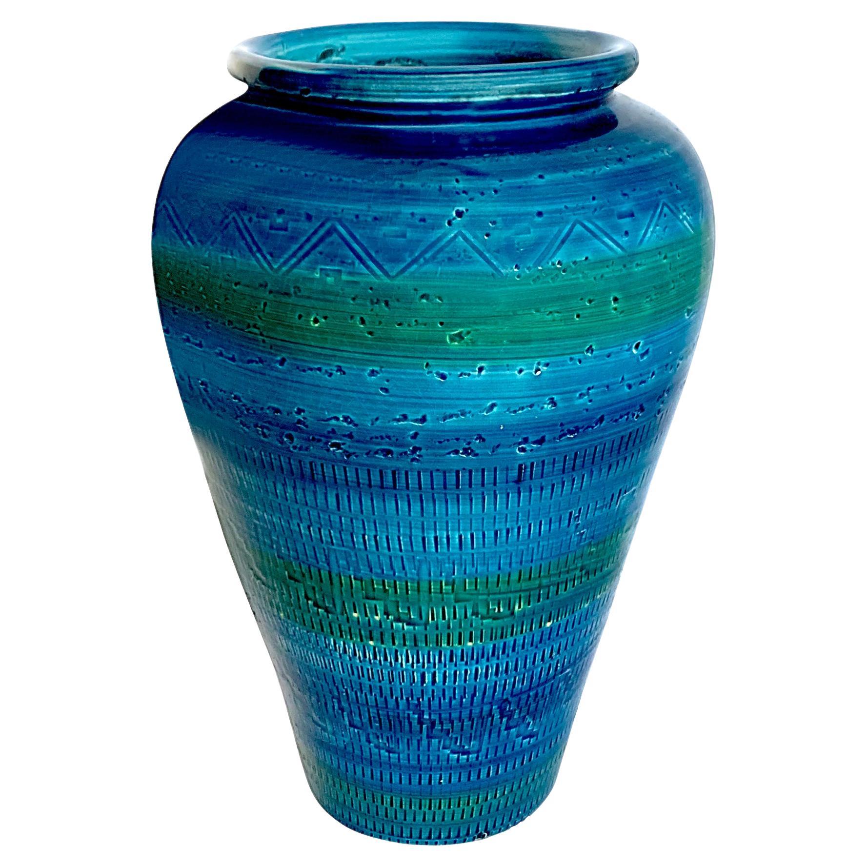 Blue Geometric Pattern Tall Rectangular Vase, France, Mid Century For ...