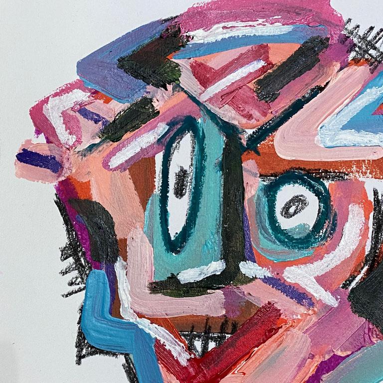 Bright Bold Postmodern Cubist Abstract Portrait Painting, Signed For ...
