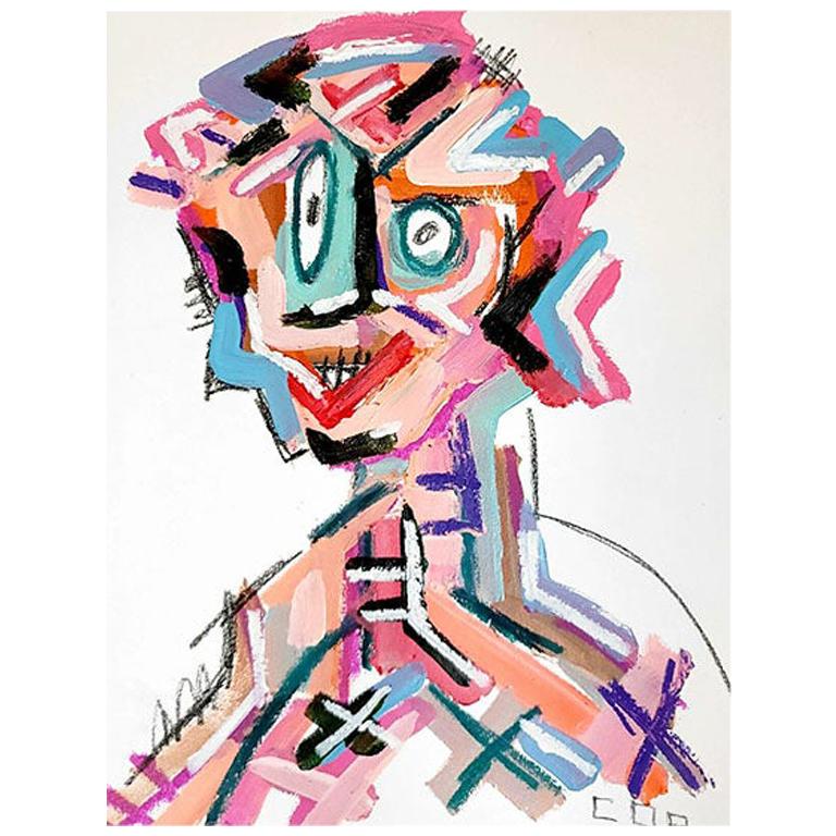 Bright Bold Postmodern Cubist Abstract Portrait Painting, Signed For ...