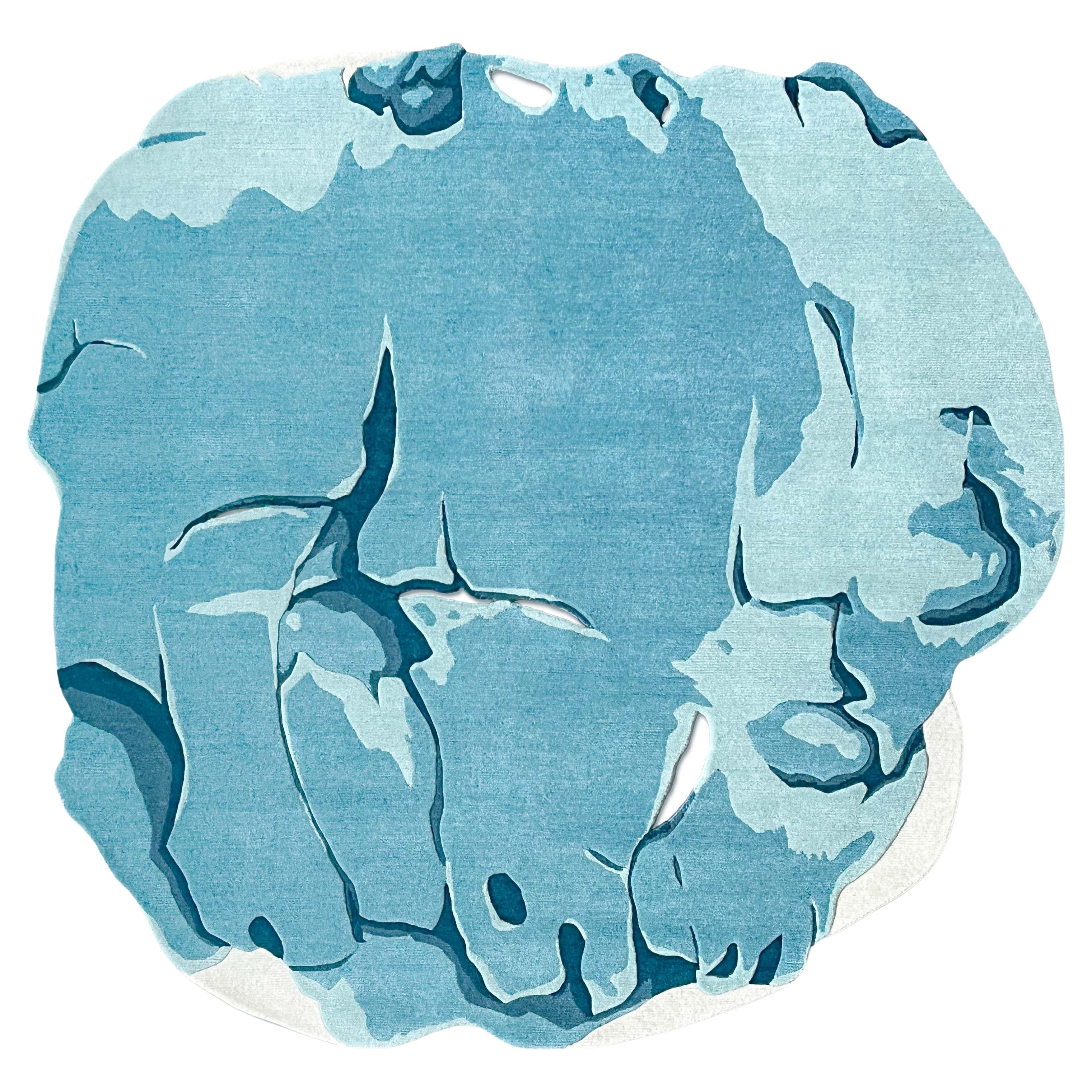 Irregular Shape Contemporary Rug with Red, Pink, Blue 'Winter Rose' by ...