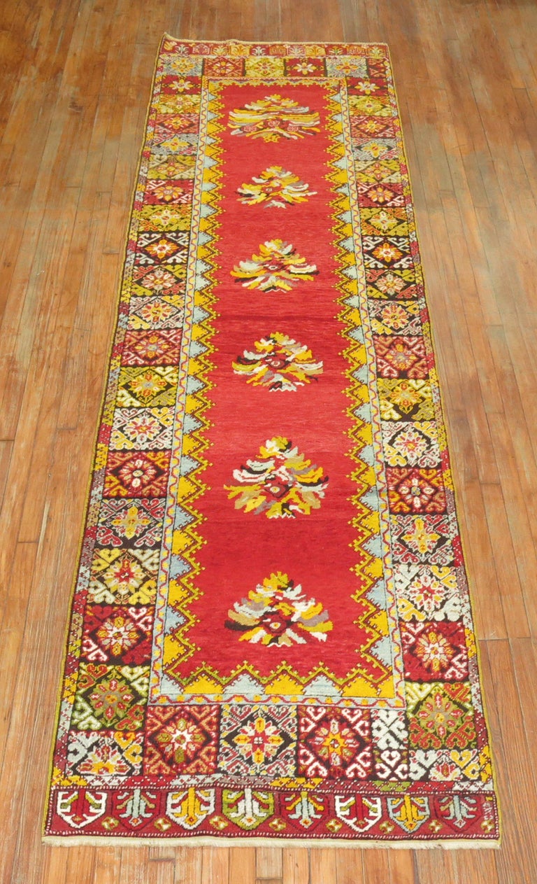 Bright Floral Turkish Runner For Sale at 1stDibs