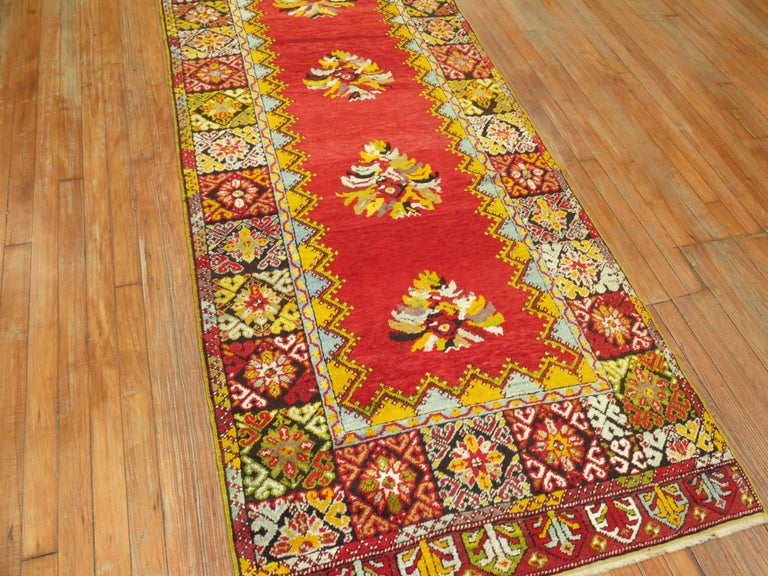 Bright Floral Turkish Runner For Sale at 1stDibs