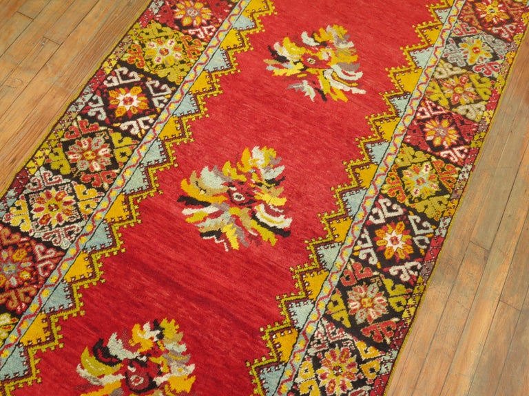 Bright Floral Turkish Runner For Sale at 1stDibs