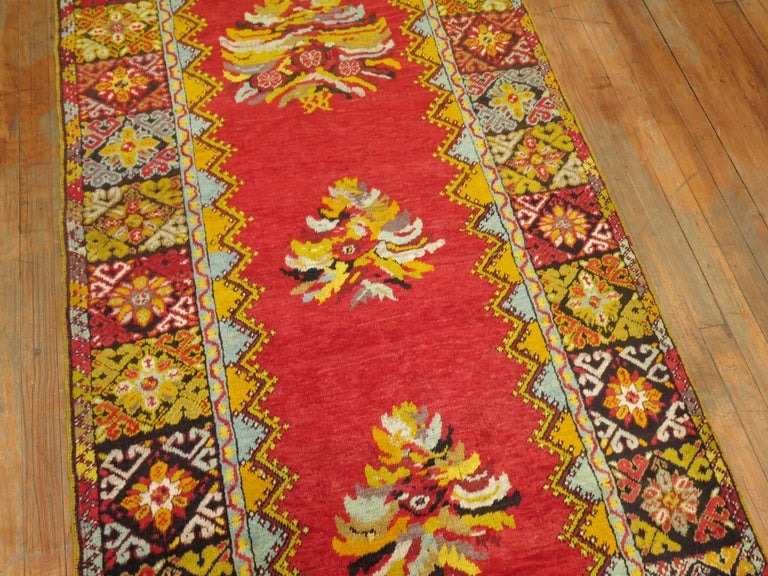 Bright Floral Turkish Runner For Sale at 1stDibs