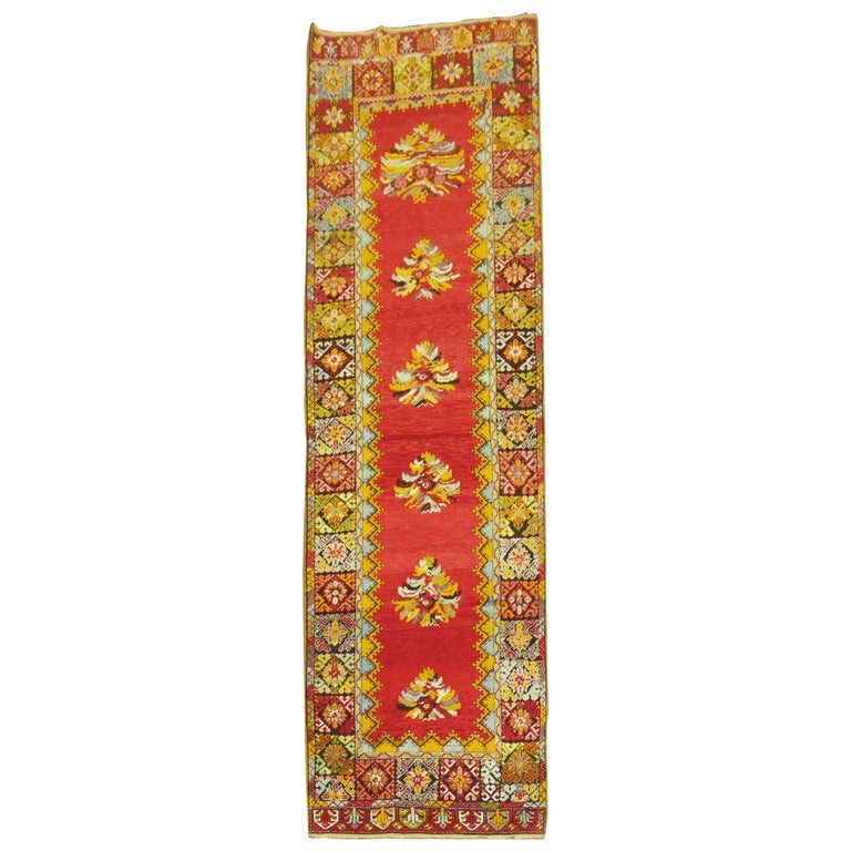 Bright Floral Turkish Runner For Sale at 1stDibs