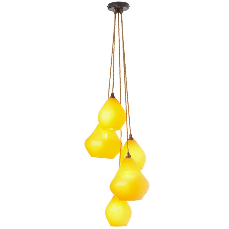 Bright Hand Blown Glass Pendant Cluster Pendant or Chandelier, Canary ...