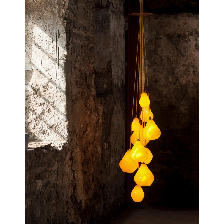 Bright Hand Blown Glass Pendant Cluster Pendant or Chandelier, Canary ...