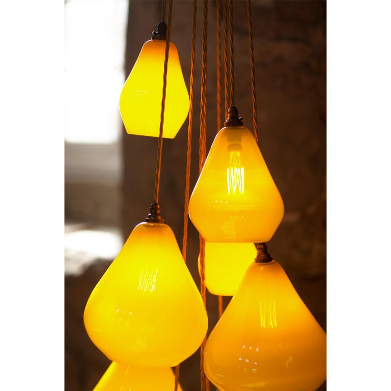 Bright Hand Blown Glass Pendant Cluster Pendant or Chandelier, Canary ...