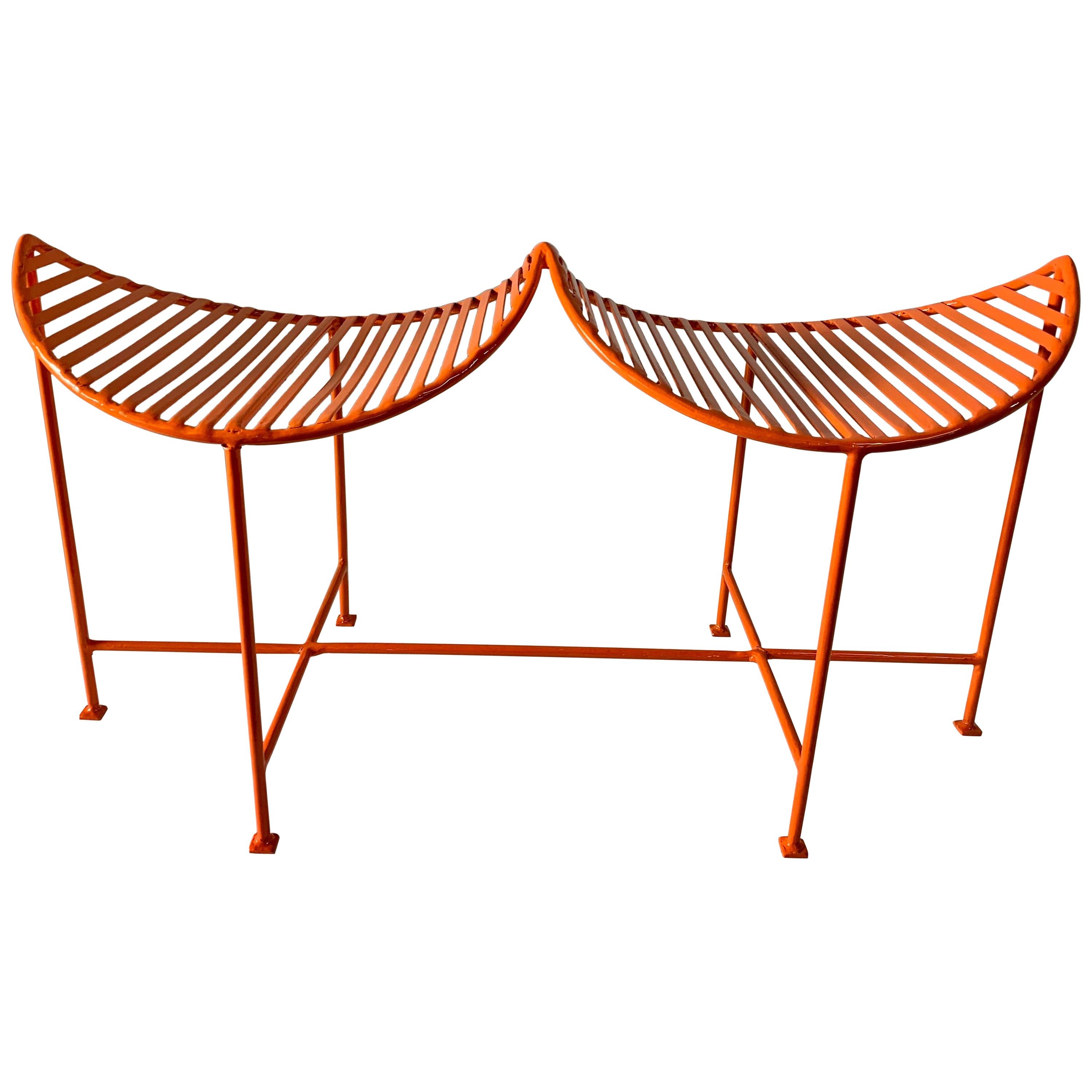 Stainless Steel Bench with a Hermes Orange Leather Seat at 1stDibs