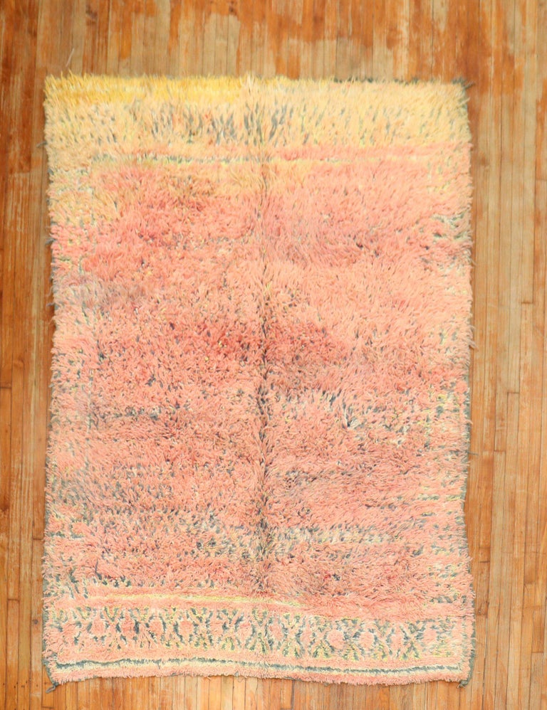 Bright Pink Midcentury Moroccan Minimalist Rug For Sale at 1stDibs
