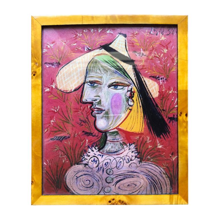 Bright Pink Picasso Print in Burl Wood Frame at 1stDibs