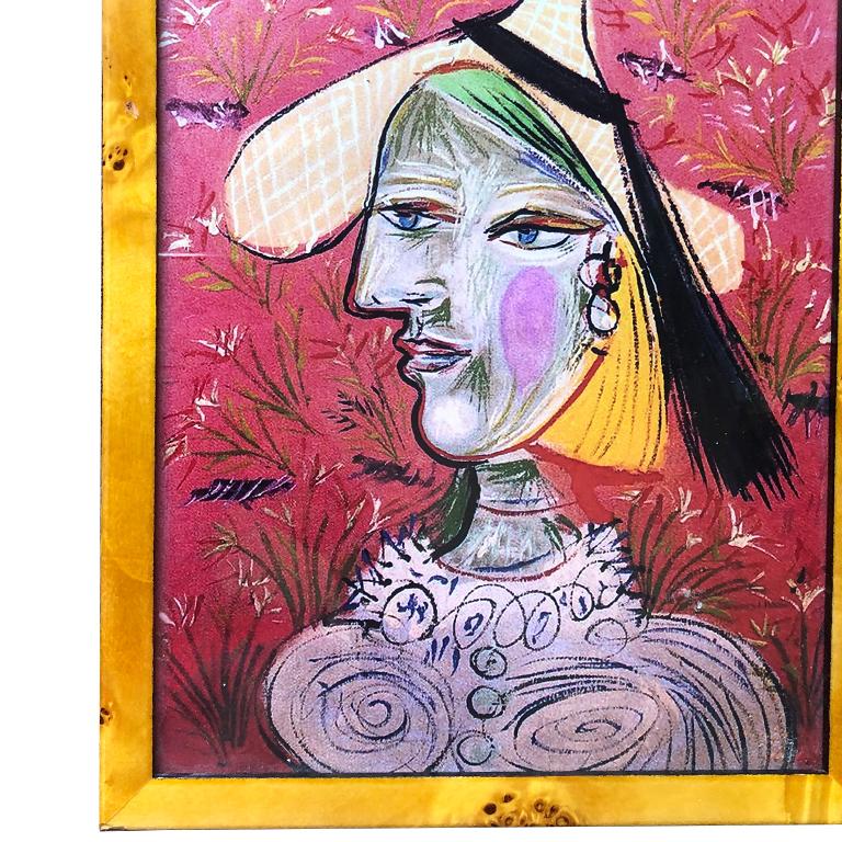 Bright Pink Picasso Print in Burl Wood Frame at 1stDibs