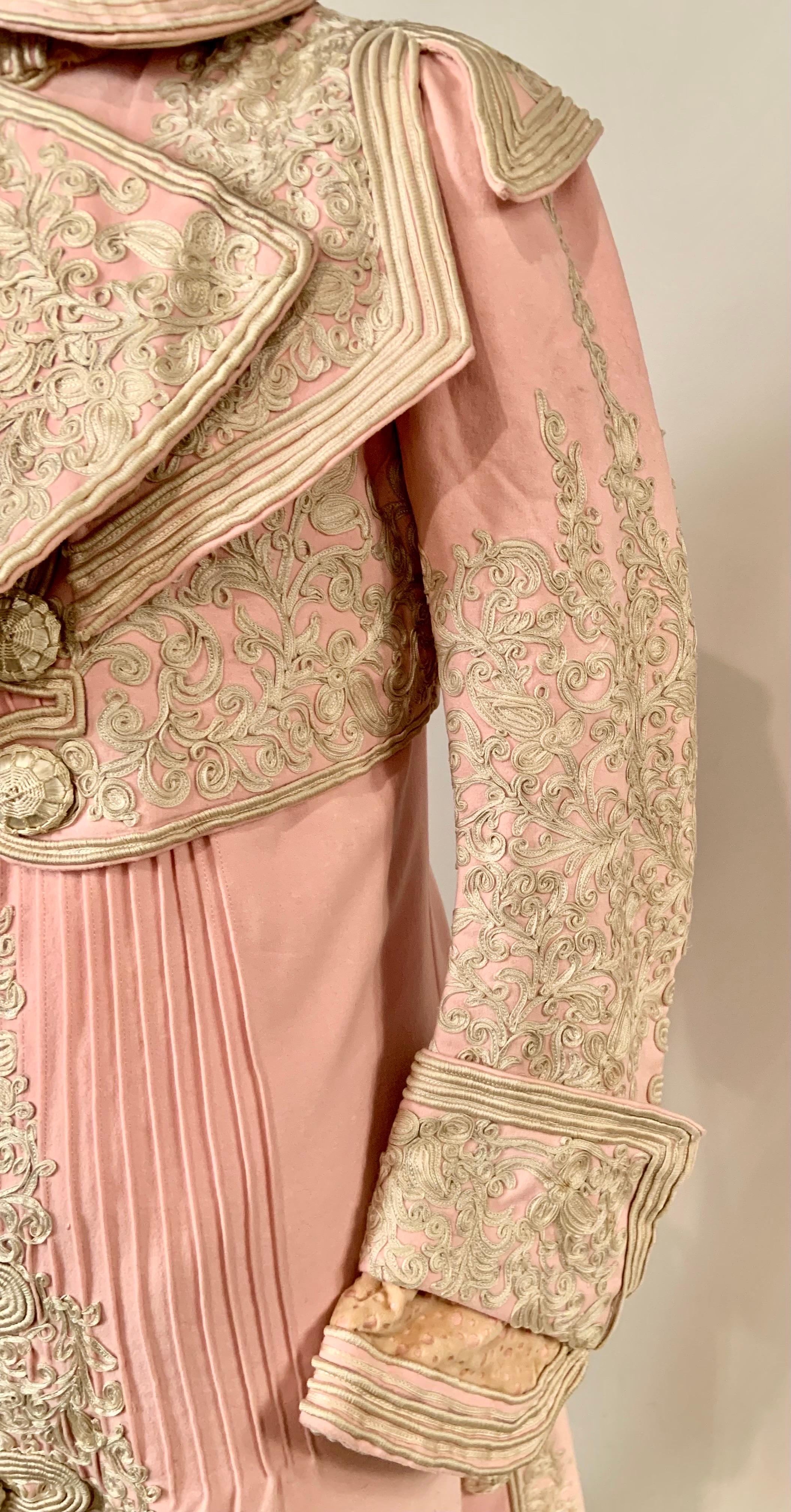 Bright Pink Wool Coat with Elaborate Ribbon Work and Button Trim Circa ...