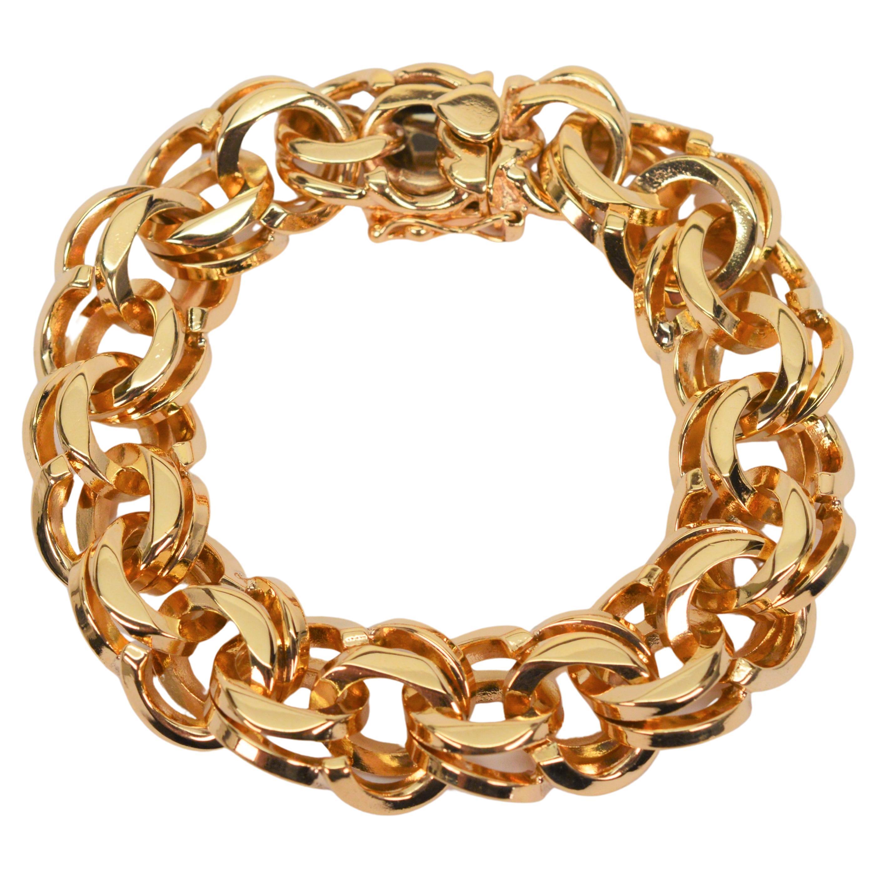 Bright Polish 14 Karat Gold Double Loop Link Chain Bracelet For Sale At Bright Polish 14 Karat Gold Double Loop Link Chain Bracelet For Sale At